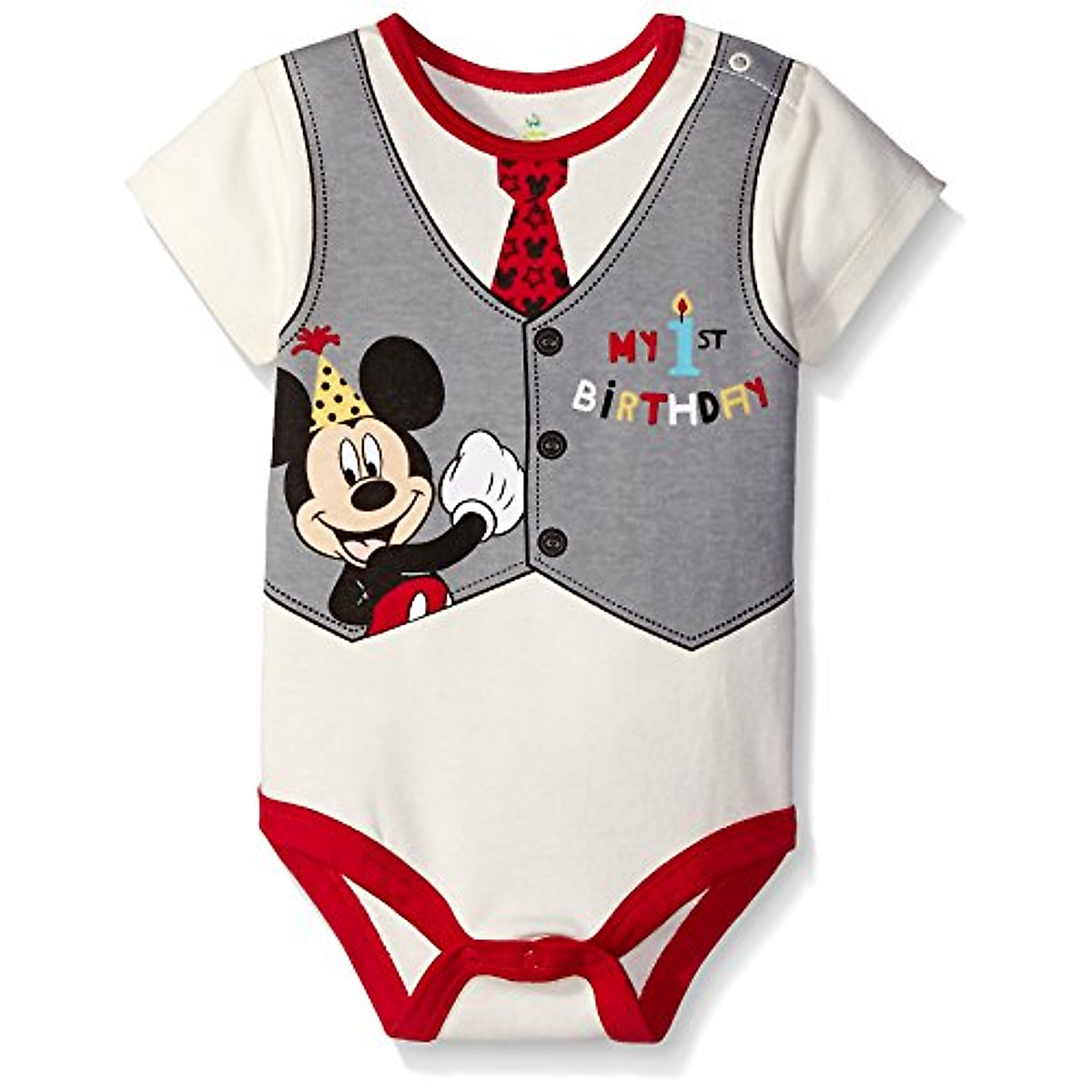 Disney Baby-Boys Mickey My First Birthday Creeper, Off White, 18 Months