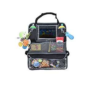 Jeep J is Deluxe Backseat Car Organizer, Kickmat Seat Protector, Universal Design with Pockets, Bottle Holder, Touch Screen Enabled Tablet Holder and Removable Travel Pouch, Snack, Toys, Gadget