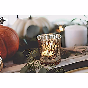 Just Artifacts 2-Inch Round Speckled Mercury Glass Votive Candle Holders (Gold, Set of 12)