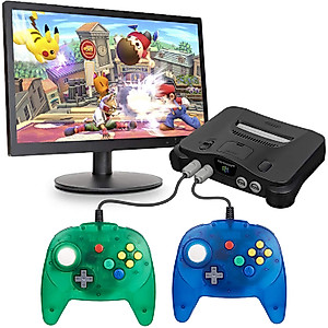 KIWITATA Mini Game Controller for N64 Console, Classic Retro N64 Wired 64-bit Remote Controller Upgraded Joystick Gamepad Replacement Clear Blue