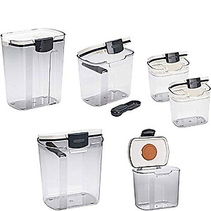 Progressive Prepworks ProKeeper 6 Piece Kitchen Clear Plastic Airtight Food Storage Organization Container Baking Canister Set, White