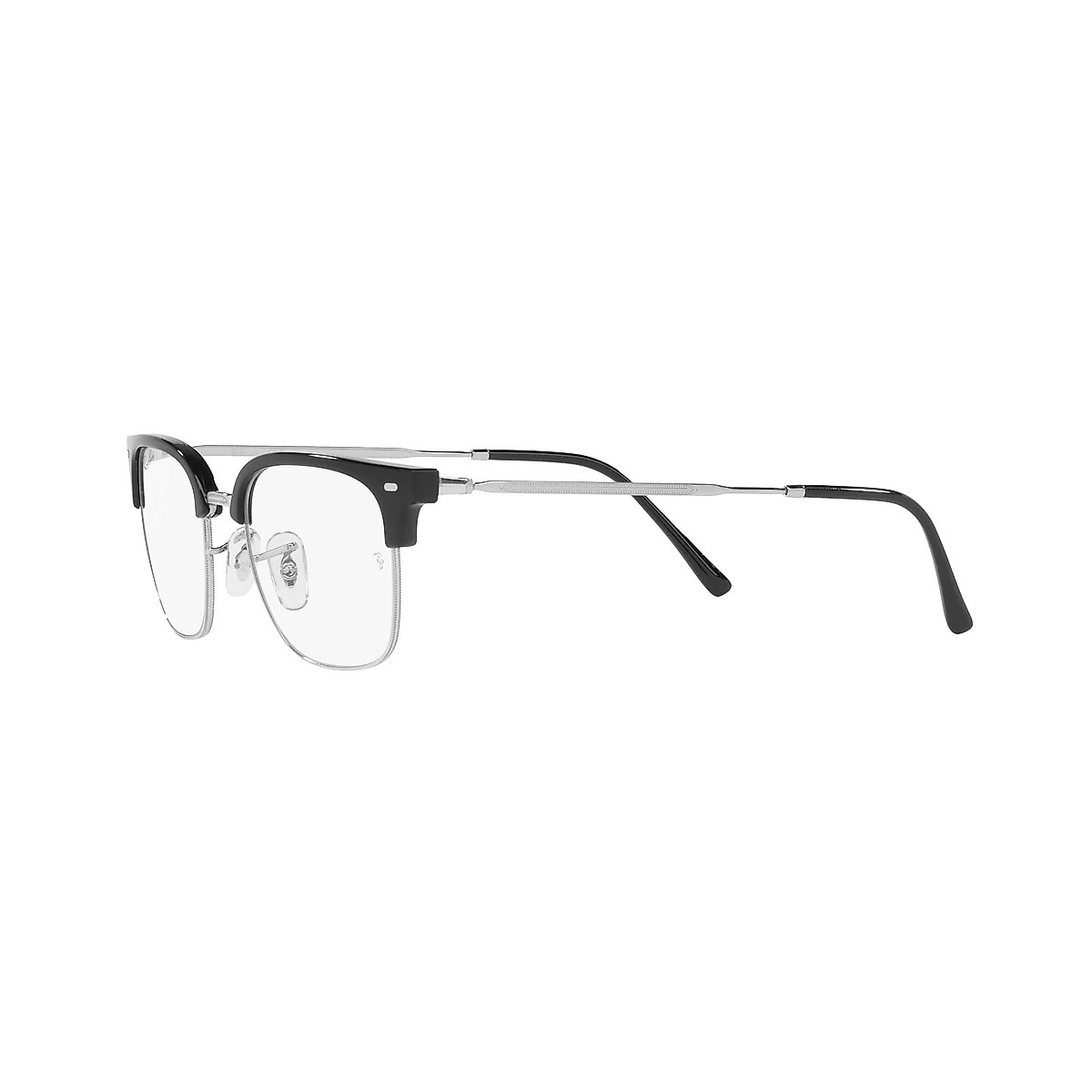 Ray-Ban RX7216 New Clubmaster Square Prescription Eyewear Frames, Black on Silver/Demo Lens, 51 mm