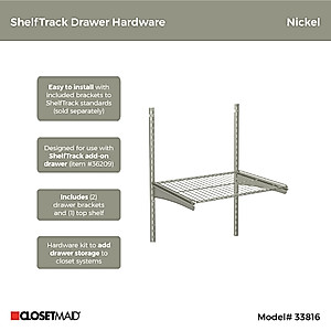 ClosetMaid ShelfTrack Hardware Kit for Add-On Drawer, Drawer Frame Hardware, Nickel Finish