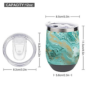 WYUSPGK 304 Stainless Steel Insulated Cup, Teal And Gold Marble Print Smooth Rim, Durable & Reusable - Perfect for Office, Home, And Travel