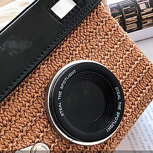 TENDYCOCO Crossbody Bag Camera Shaped Straw Woven Bag Mini Shoulder Bag for Women (Brown)