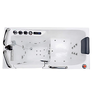 ANZZI Walk-in Bathtub 27'' x 53'' Left Drain Fully Loaded, Air Jets & Whirlpool Massage Jets, Hot Tub, Quick Fill, 6 Setting Handheld Shower Sprayer, Aromatherapy, Bath Pillow, LED Lights 2753FLWL