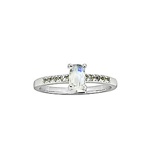 YoTreasure 0.64 ct Moonstone White Topaz Solid 925 Sterling Silver Gemstone Ring Jewelry