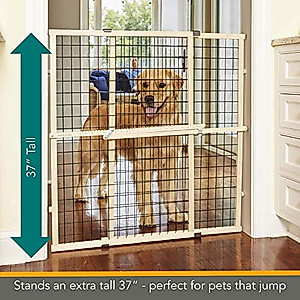 MYPET North States 48" Wide Wire Mesh Gate: Made in USA, Simply Expand and Lock in Place. Pressure Mount. Fits 29.5"- 48" Wide (37" Tall, Sustainable Hardwood)