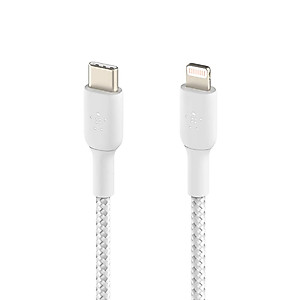 Belkin BoostCharge Nylon Braided USB C to Lightning Cable 6.6ft/2M - MFi Certified 18W Power Delivery iPhone Charger Cord - Apple Charger USB C Cable - Fast Charging for iPhone 14, iPhone 13 - White