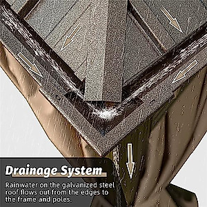 Evedy 12x12FT Hardtop Gazebo,Outdoor Permanent Pavilion with Curtains&Netting,Outdoor Metal Gazebos,Outdoor Aluminum Frame Canopy with Galvanized Steel Double Roof for Patios Deck Backyard,Lawn(Brown)