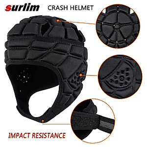 Surlim Rugby Helmet Headguard Headgear for Soccer Scrum Cap Soft Protective Helmet for Kids Youth Black Medium
