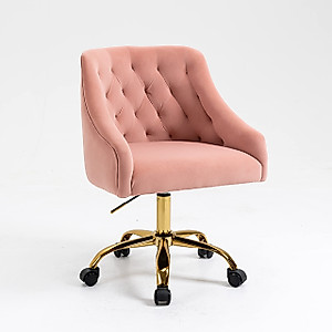 Modern Home Office Chair, Free Lift Chair, Velvet Swivel Armchair, Velvet Office Chair with Soft Seat (Pink)