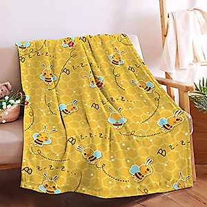 Cute Bee Blankets Super Soft for Bed Couch Sofa Fuzzy Warm Cozy Lightweight Throw for Friend Adults Women Men 60"x50" Medium for Teen