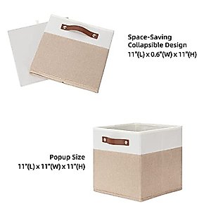 HNZIGE Foldable Storage Cubes Baskets for Organizing Set of 8, Fabric Cube Storage Bins 11 x11, Collapsible Storage Basket Bins Cube with Handles for Shelves Home Nursery(White Beige)