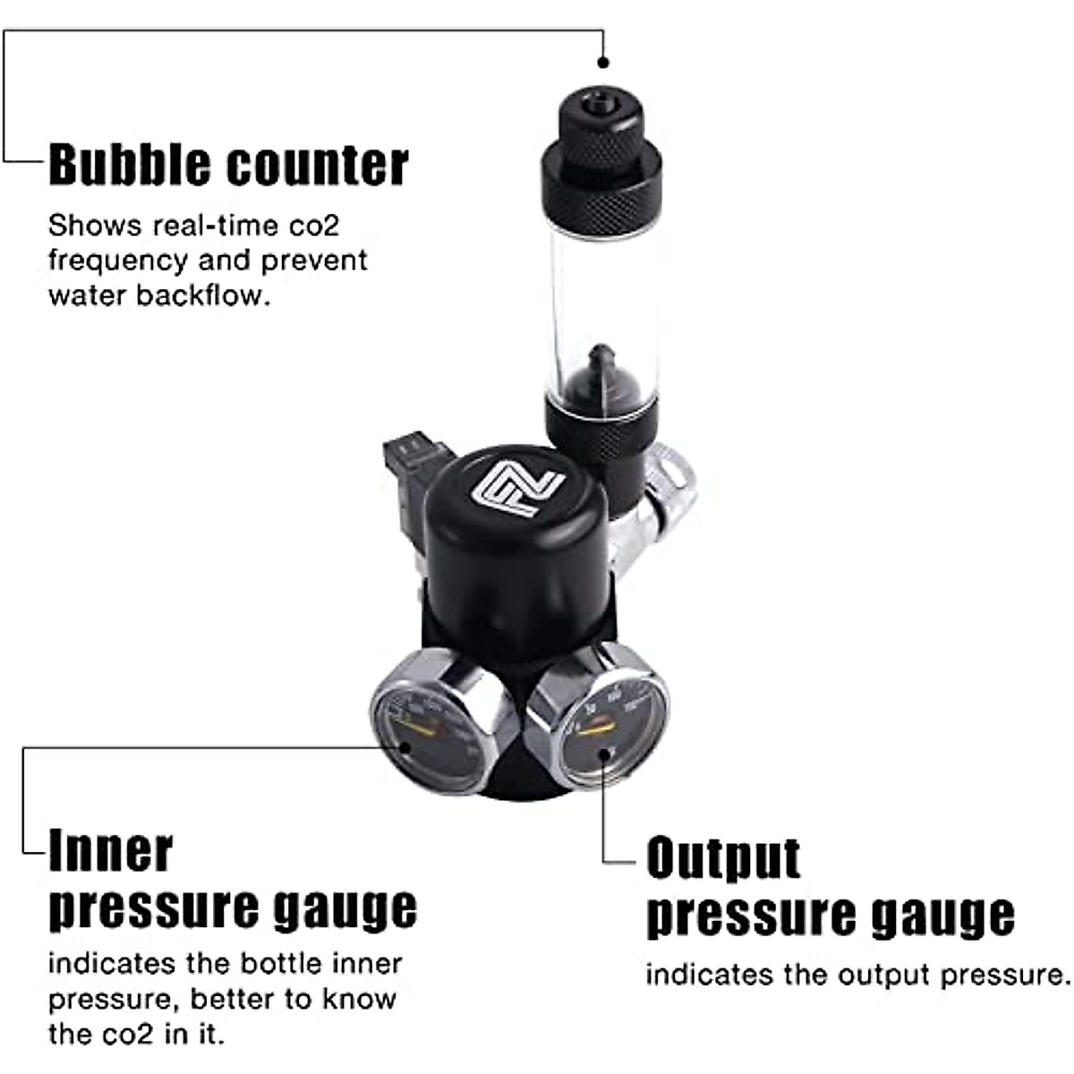FZONE Aquarium CO2 Regulator for Paintball with DC Solenoid and Aluminum Alloy Bubble Counter and Check Valve