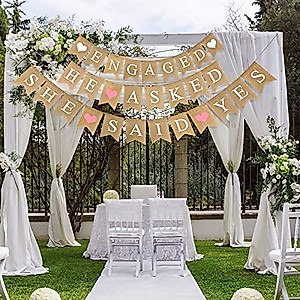 3 Pieces Engaged Burlap Banner He Asked She Said Yes Banner Rustic Bridal Shower Bunting Garland for Wedding Engagement Party Decorations