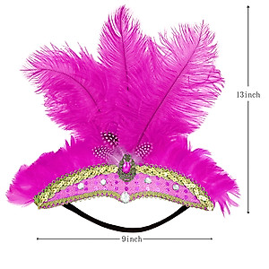 Gionforsy Carnival Headpieces for Women Show Girl Feather Headdress Mardi Gras Accessories 1920s Flapper Headband