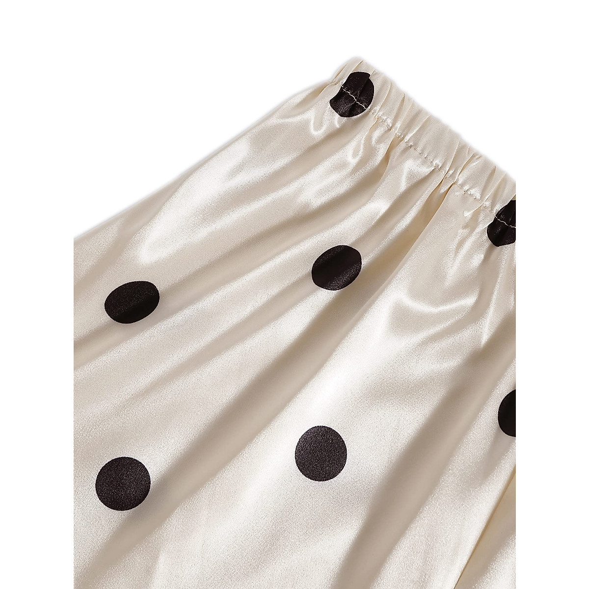 LYANER Women's Polka Dots Silky Satin Pajamas Short Sleeve Top with Shorts Sleepwear PJ Set Beige Small