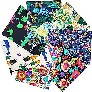 7pcs 19.68” x 19.68” (50cm x 50cm), 100% Cotton Fabric Bundle Squares for Quilting Sewing DIY Craft Patchwork, No Repeat Dark Flower Pattern.