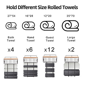 Wall Mounted Towel Racks for Bathroom, Natural Wood Shelf-Metal Basket Set, Black Bath Wall Towel Holder, Towel Storage Organizer for Small Bathroom, Tiered Vertical Storage Rack for RVs,Camper,Toilet