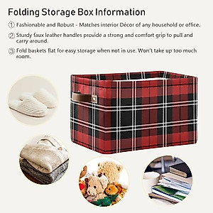 Christmas Plaid Storage Basket Bins Foldable Laundry Hamper Toy Storage Bins Box Organizer for Office Bedroom Clothes Bedroom Living Room,2 pcs