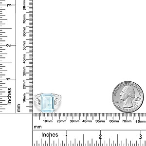 Gem Stone King 9.42 Ct Emerald Cut Sky Blue Topaz 925 Sterling Silver Ring (Size 5)