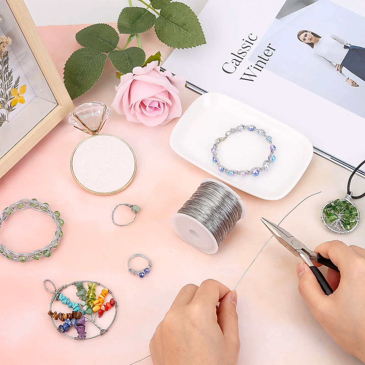 cridoz 22 Gauge Stainless Steel Wire for Jewelry Making, Bailing Wire Snare Wire Wrapping for Craft and Jewelry Making