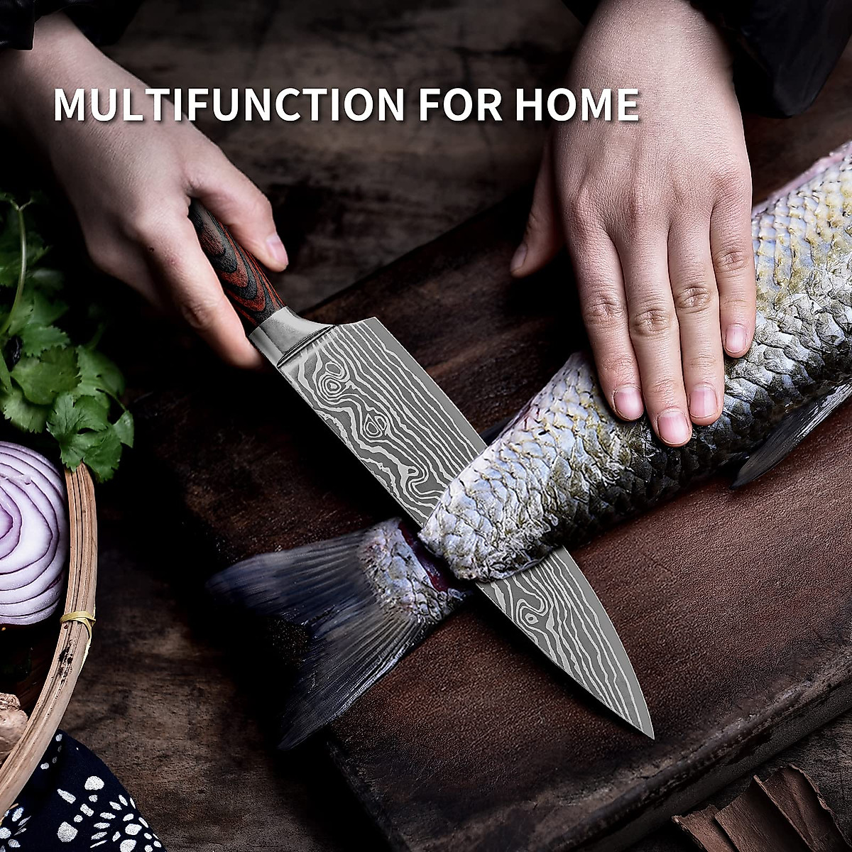 AIXIHOM Kitchen Chef Knife 8 inch Japanese Chefs Knife,Professional Chef Knives for Cooking,Carbon Stainless Steel Sharp Cutting Knife with Ergonomic Handle & Gift Box