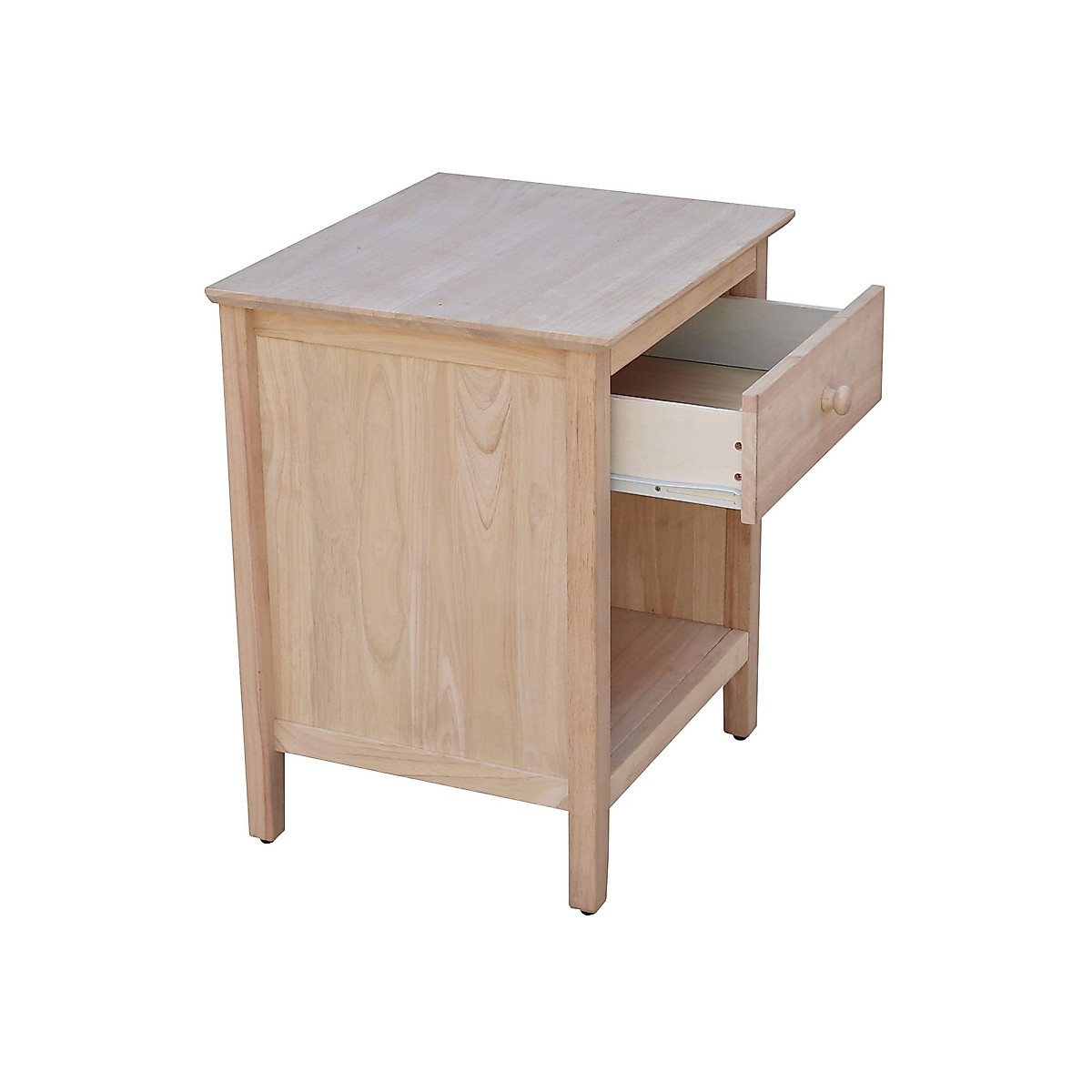 International Concepts Solid Wood Bedroom Nightstand 23.5" H, 1 Drawer, Sturdy Parawood, Paint or Stain in Any Color, Durable Eco-Friendly, Traditional and Elegant Design, Unfinished