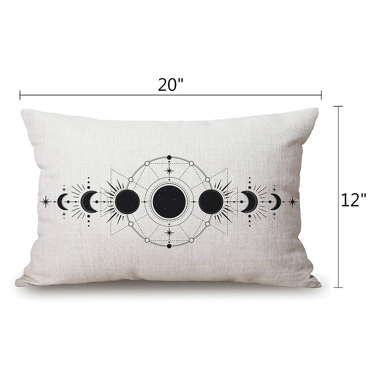 Moon phases Pillow Cover 12" x 20" Lumbar Pillow Covers Home Decorative Cotton Linen Cushion Case for Sofa Couch Housewarming Family Room Décor