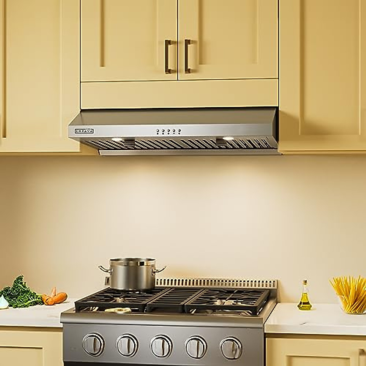 Empava Slim Range Hood 30 Inch Under Cabinet Ducted, Dual Sealed Aluminum Motor, 3-Speed, 400 CFM, Permanent Filters, Push Button Control Stainless Steel, 30 in. RH08