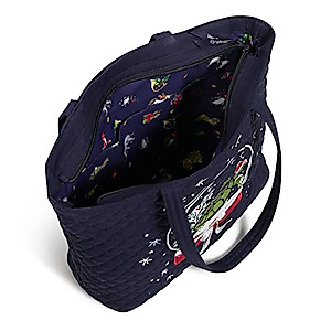 Vera Bradley Women's Cotton Small Vera Tote Bag, Santa Turtle - Recycled Cotton, One Size