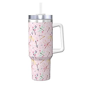 HULIBIN Hand painted dragonfly Print Double Deck Stainless Steel Travel Coffee Cup With Lid 40 Oz Ice Bully Cup