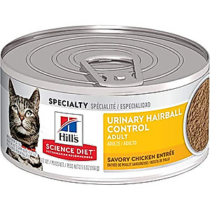 Hill's Science Diet Wet Cat Food, Adult, Urinary & Hairball Control, Savory Chicken Recipe, 5 oz. Cans, 24 Pack