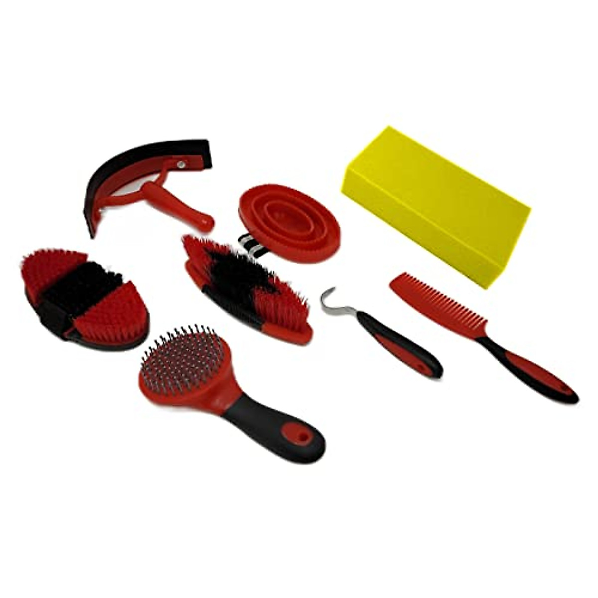 Premium Horse Grooming Kit | 9 Piece Durable Hair groomer Brush Set. Perfect Horse Gift For Beginners or Professional (Red)