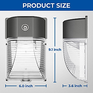 CINOTON 42W LED Barn Light Dusk to Dawn Outdoor Lighting, Black 1 Pack & 26W LED Wall Pack Light with Dusk to Dawn Sensor Warm White 2 Pack-Gray