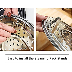 Round Stainless Steel Steamer Rack, Thicken 8.5" 9.33" 10.11" Inch Diameter Canner Steaming Rack Stand Cooking Ware Food Vegetable Steam Tray for Pressure Cooker Pot (3 Pack)