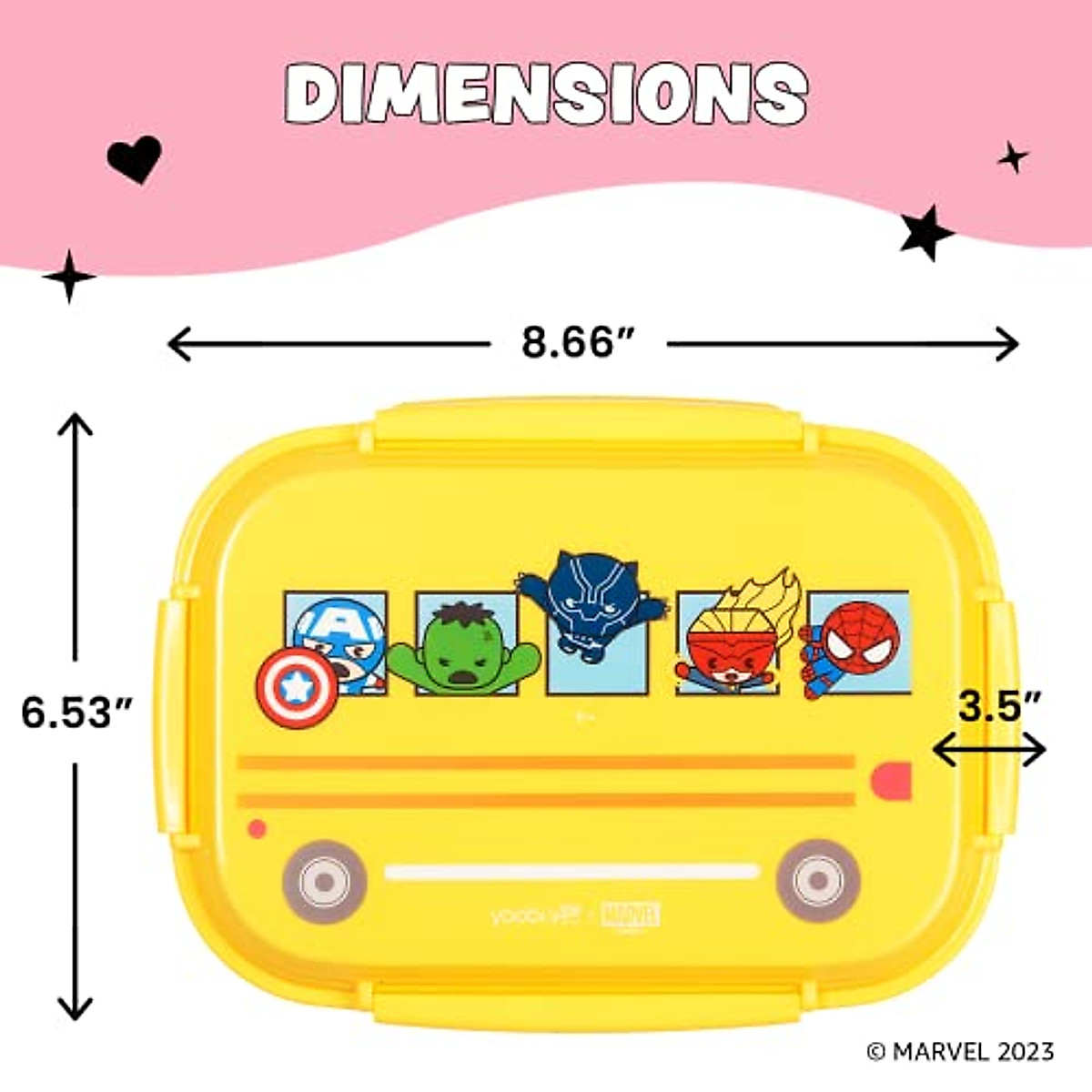 Yoobi x Marvel Avengers Bento Box and Ice Pack - 3 Compartment Kawaii Lunch Box w/Fork & Spoon, Dishwasher & Microwave Safe Food & Snack Container for Kids & Adults - BPA & PVC Free, Leakproof