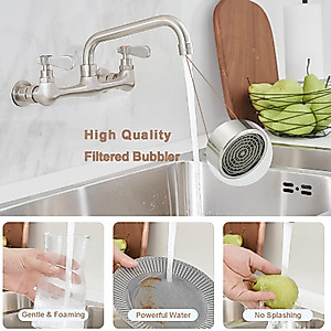 Homevacious Wall Mount Kitchen Faucet 8" Center Commercial Faucet,Brushed Nickel Two Handle Utility Sink Faucets,8 Inches 360 Degree Swivel Spout Brass Industrial Mixer Tap for Laundry Room Restaurant