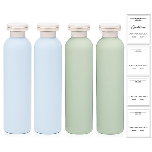 UMETASS 8.8 oz Plastic Travel Shampoo Bottles, Refillable Flip Cap Squeeze Bottles for Toiletries, Large Leakage-proof Travel Shampoo and Conditioner Container (Blue and Green)