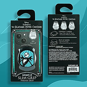 Tim Burtons The Nightmare Before Christmas Jack and Sally Slim Grip for Phone- Ultra Slim Phone Grip Finger Holder with Pop Up Mode Doubles as Phone Stand- Jack Skellington Phone Holder for Hand