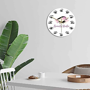 Geek Alerts Mute Quartz Printed Acrylic Wall Hanging Clock Eyelashes Beauty Studio Decor Art Wall Non Ticking Watch Beauty Salon Lash and Brow Groomer Gift (15inch)