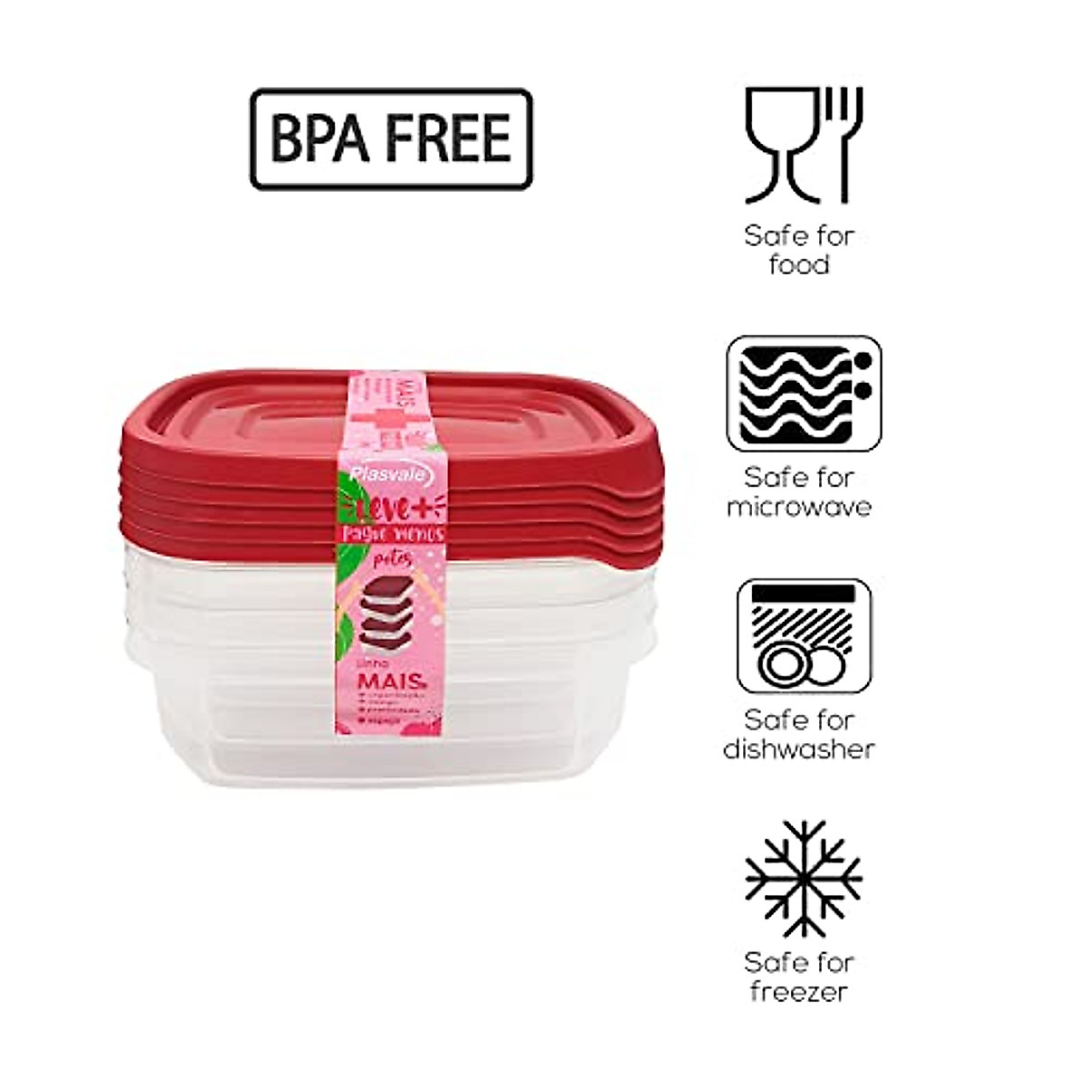 Plasvale Food Storage Containers with Lids, Freezer, Microwave and Dishwasher Safe - BPA Free - 10.14 oz (8-Pieces Set, White, Model 3)