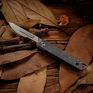 KeyUnity KK02 Titanium Flipper Pocket Knife, Quick Open Keychain Folding Knife with #24 Replaceable Blades for Everyday Carry (Suminagashi Pattern)