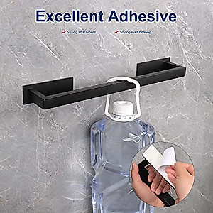 NearMoon Self Adhesive Bathroom Towel Bar-Stainless Steel Square Bath Wall Shelf Rack Hanging Towel Stick On Sticky Hanger Contemporary Style, NO Drilling （Matte Black, 9-Inch Towel Rack）