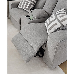 Signature Design by Ashley Biscoe Casual UV Resistant Power Reclining Loveseat with Console, Adjustable Headrest and USB Ports, Light Gray