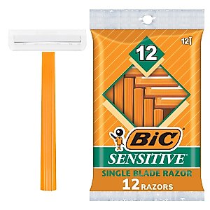 BIC Sensitive Disposable Razors for Men, Long-Lasting 1 Blade Razors for Sensitive Skin, 12 Count