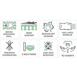 Sleep and Beyond myWoolly Latex Topper, 100% Natural Wool and Latex Filled Mattress Topper,3 in Thick, King 76x80, Ivory