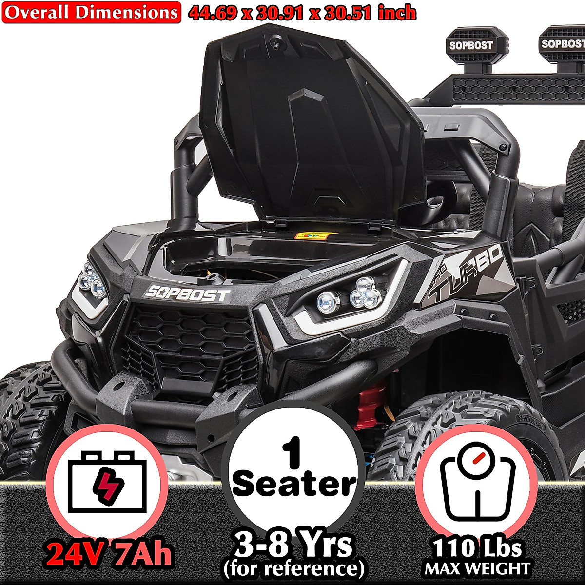 sopbost 24V Ride On Toys for Kids 7Ah Battery Powered Electric Vehicle Ride On Car with Remote Control, 2WD/4WD Driving Modes Kids UTV, EVA Tires Wheels, Quicksand