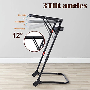 No Tools Adjustable Folding TV Tray Table Desk with Cup Holder for Home, Office, Foldable, Portable, Stable, Lightweight, Storage, Small Space, 4 Heights Adjustment & 3 Tilt Angles, No Assembly